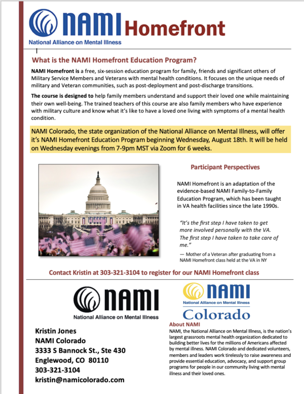 NAMI Homefront Education Program – Colorado JCF