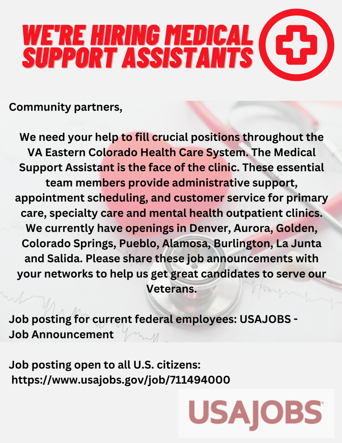 WE’RE HIRING MEDICAL SUPPORT ASSISTANTS – Colorado JCF