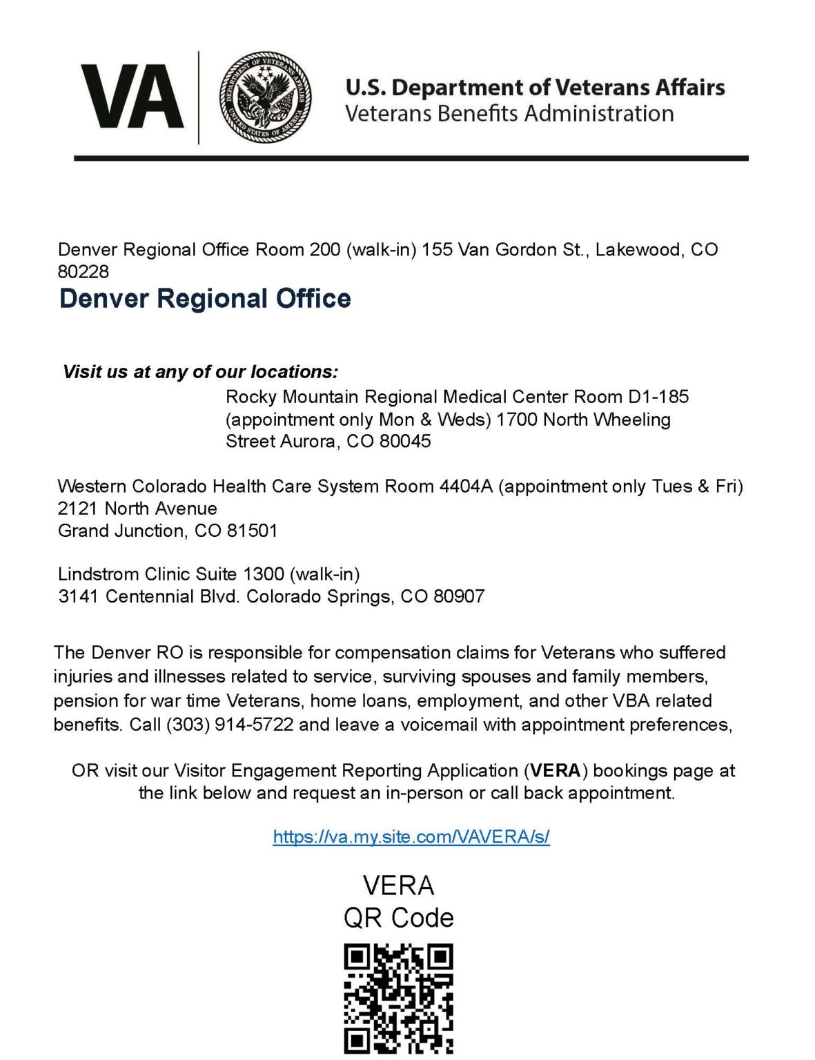 Veterans Benefits Administration – Colorado JCF